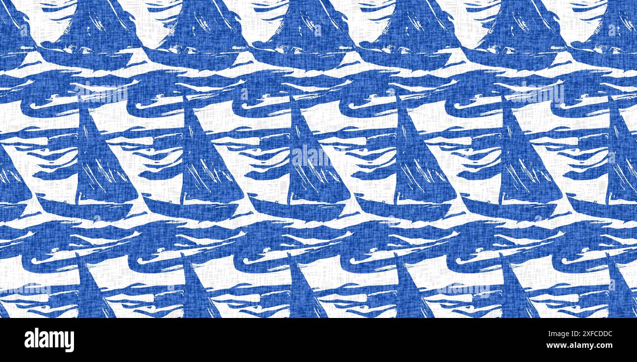 Coastal sail boat in azure ocean blue seamless border background ...