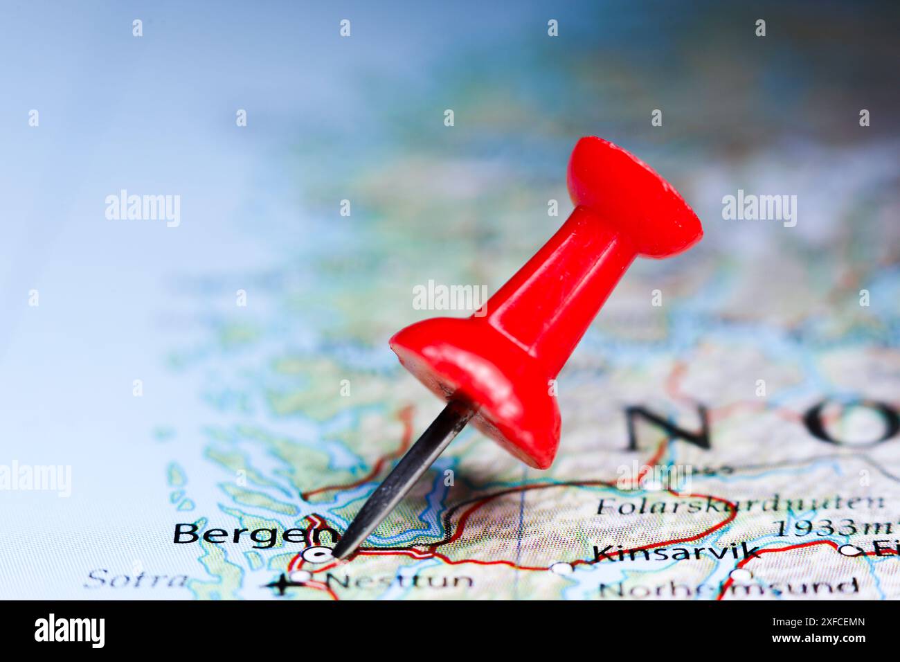 Bergen, Norway pin on map Stock Photo - Alamy