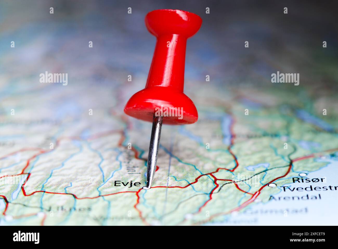Evje, Norway pin on map Stock Photo - Alamy