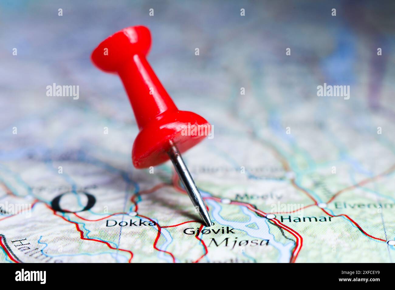 Gjovik, Norway pin on map Stock Photo - Alamy