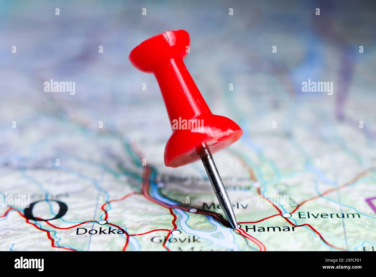 Hamar, Norway pin on map Stock Photo - Alamy