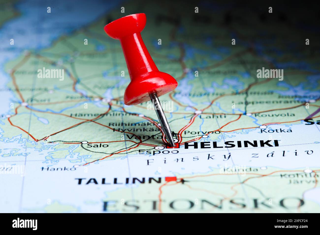 Helsinki, Finland and Tallinn, Estonia pin on map Stock Photo - Alamy