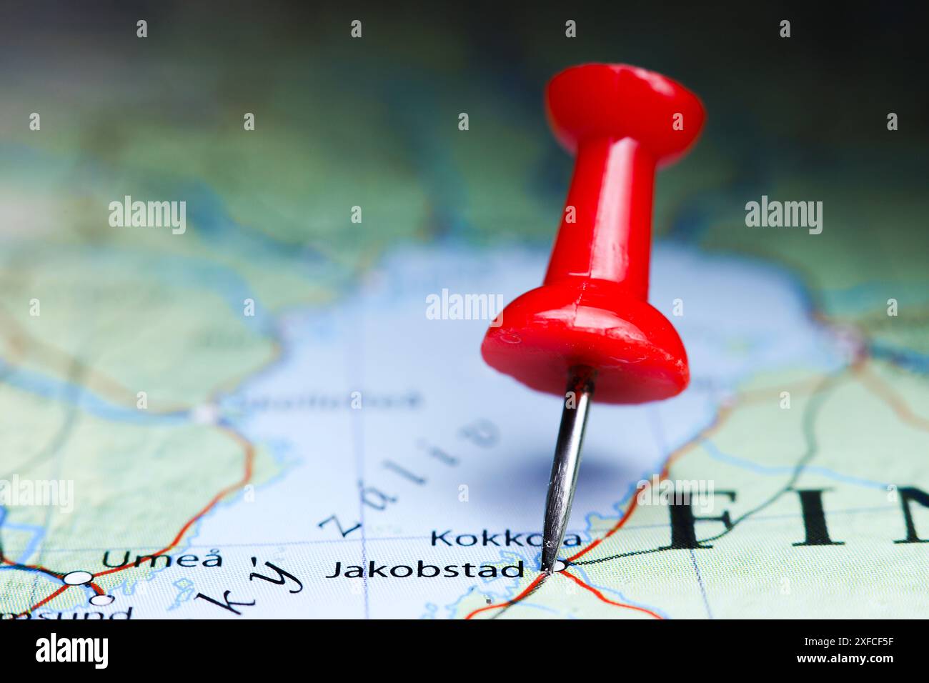 Jakobstad, Finland pin on map Stock Photo - Alamy