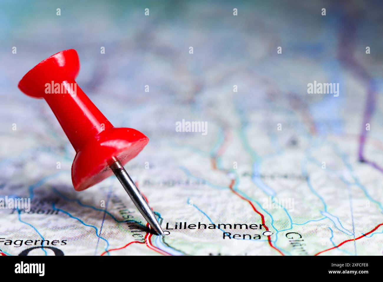 Lillehammer, Norway pin on map Stock Photo - Alamy