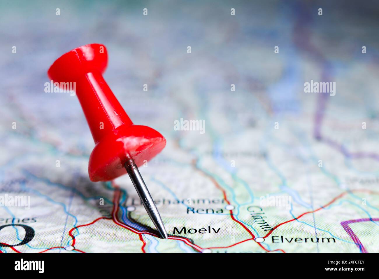 Moelv, Norway pin on map Stock Photo - Alamy