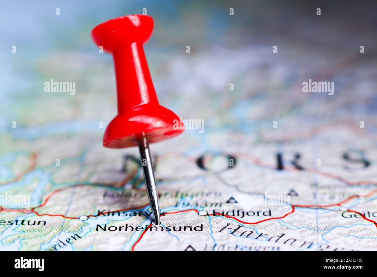 Norheimsund, Norway pin on map Stock Photo - Alamy