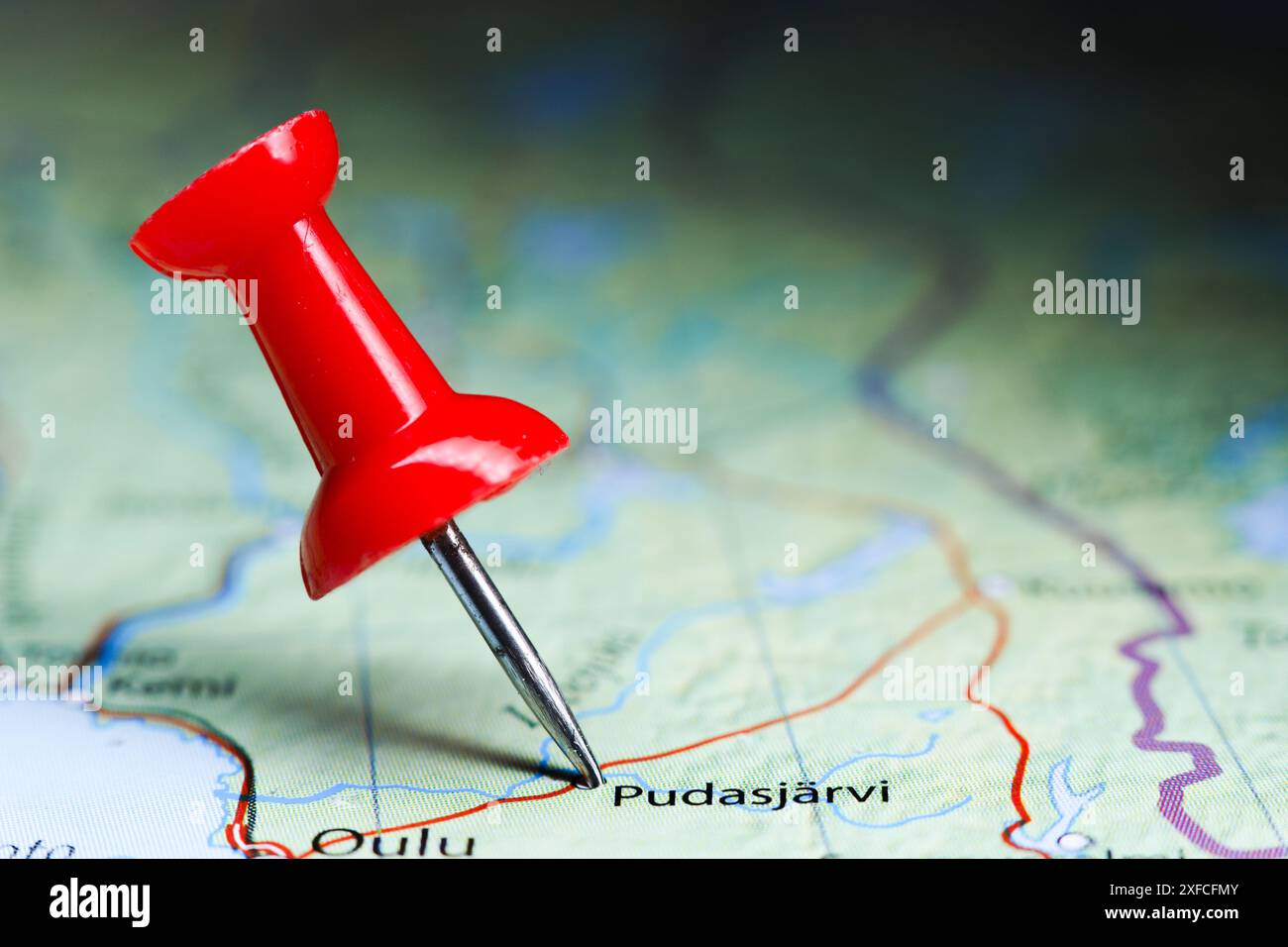 Pudasjarvi, Finland pin on map Stock Photo - Alamy