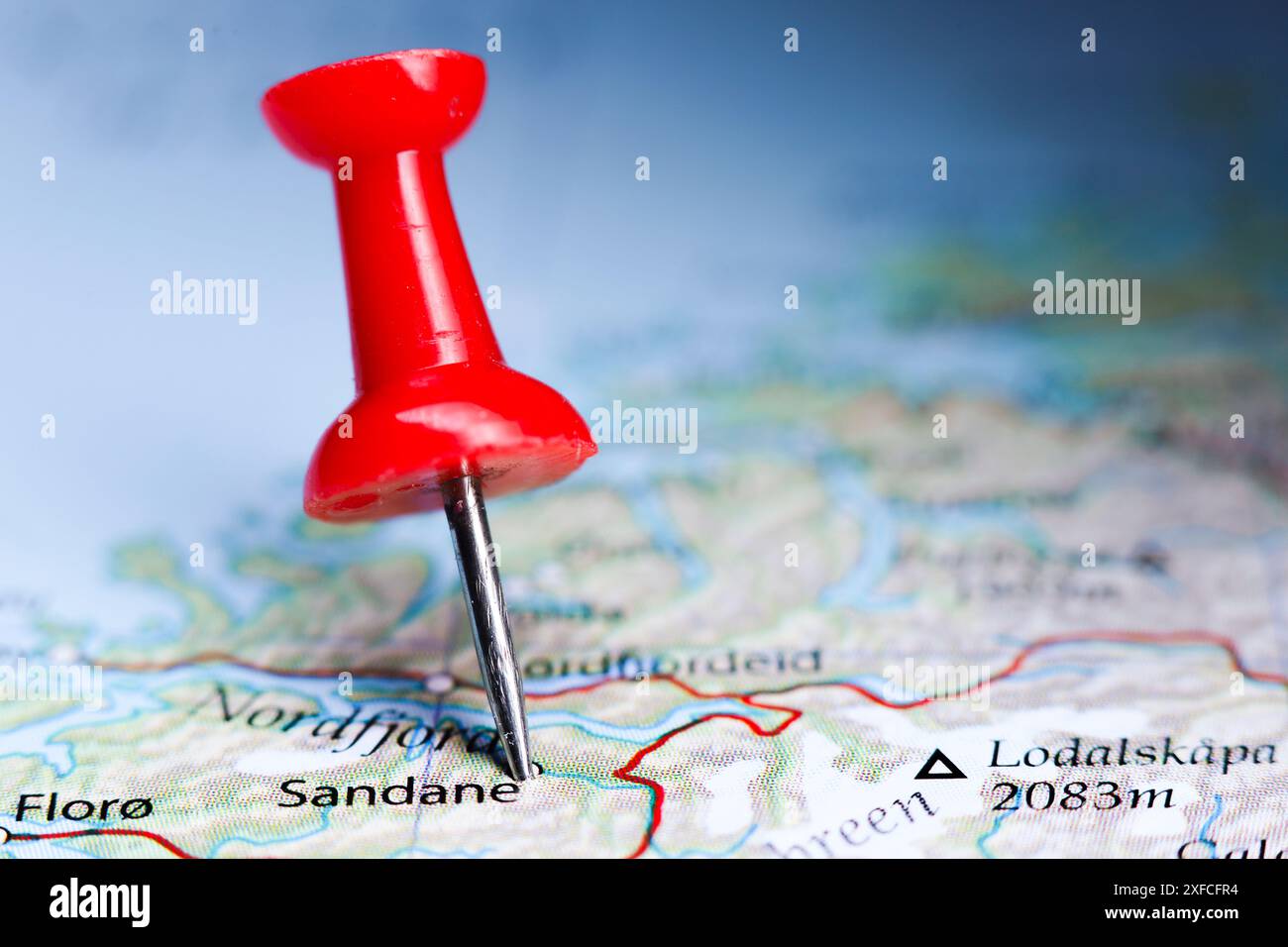 Sandane, Norway pin on map Stock Photo - Alamy