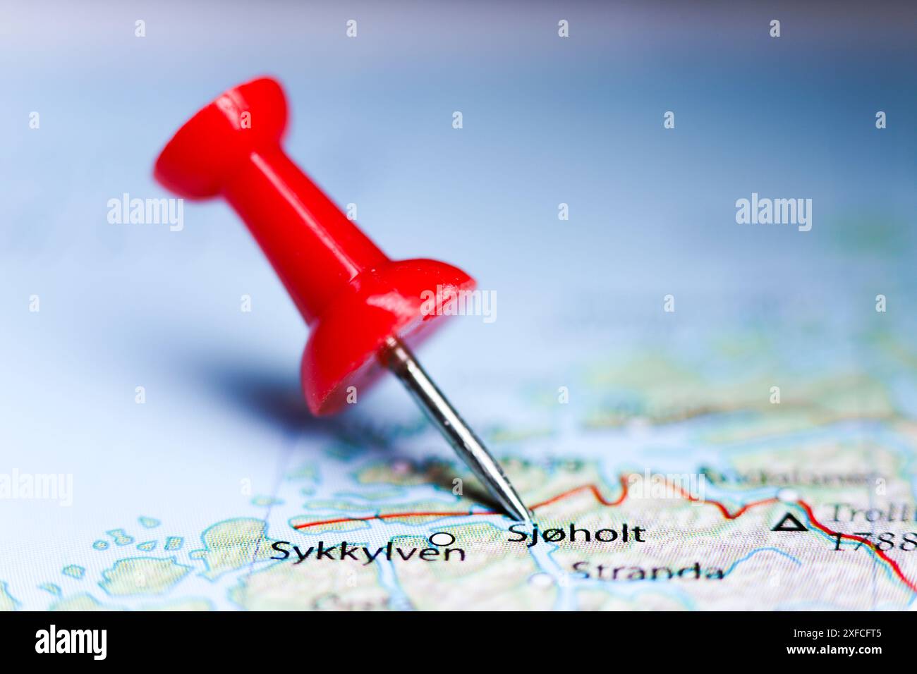 Sjoholt, Norway pin on map Stock Photo - Alamy