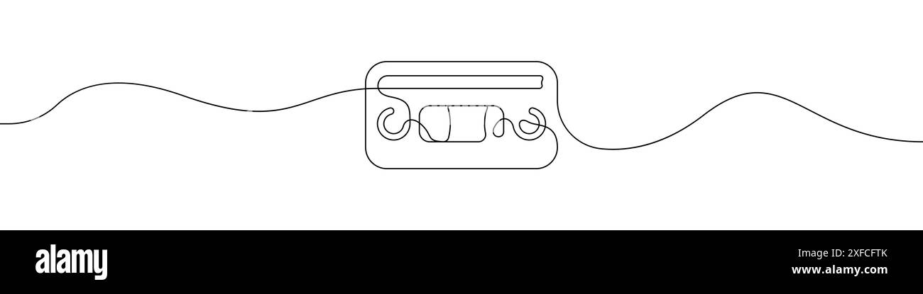 Outline tape player vector. Vintage cassette one endless line vector ...