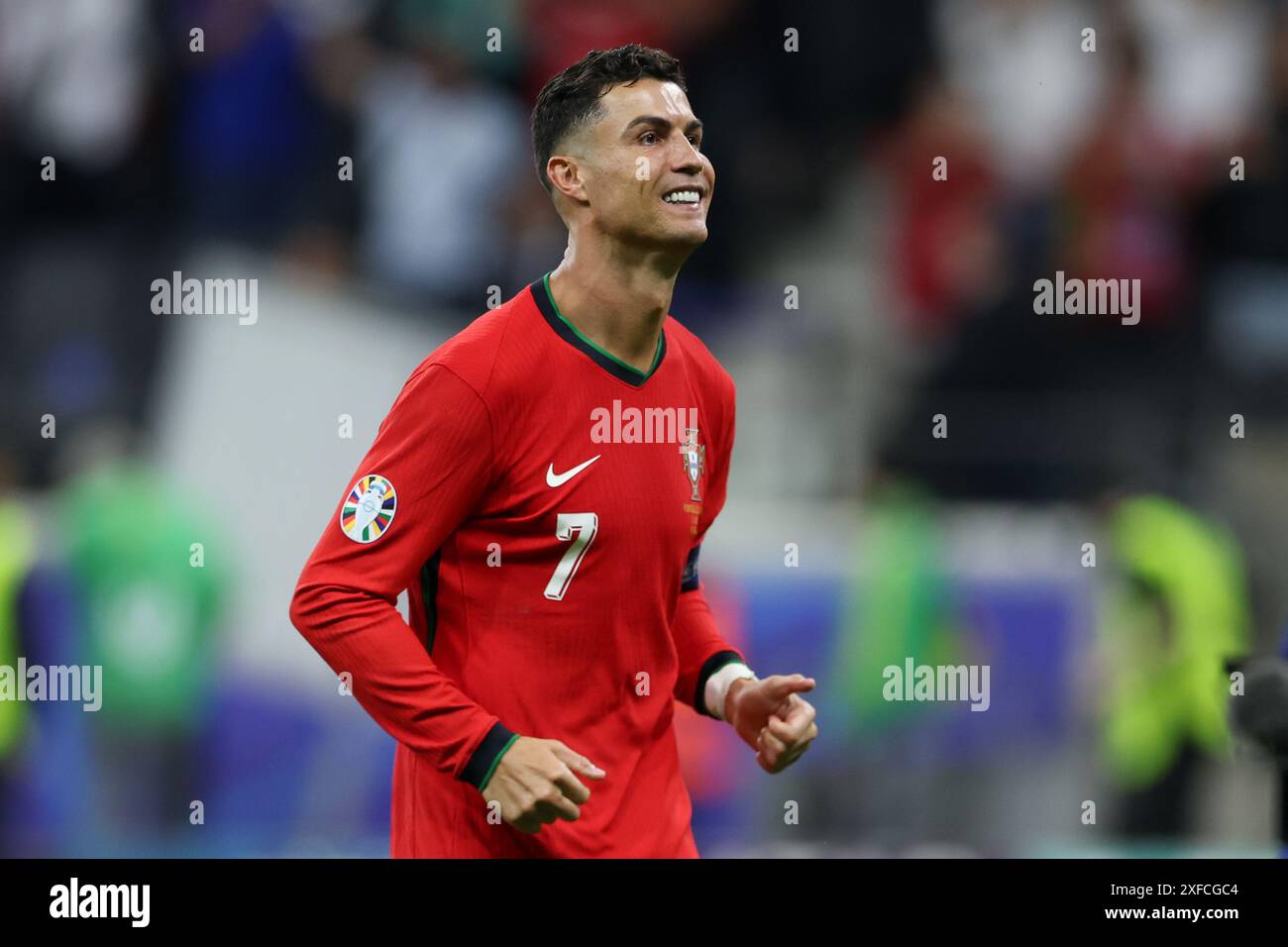 Cristiano Ronaldo of Portugal celebrates qualifying for the next round ...