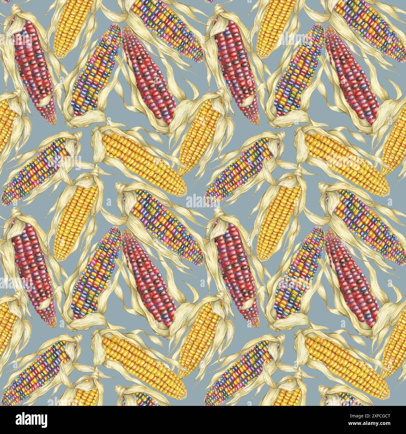 Yellow and indian corn dense seamless pattern, rainbow maize textile ...