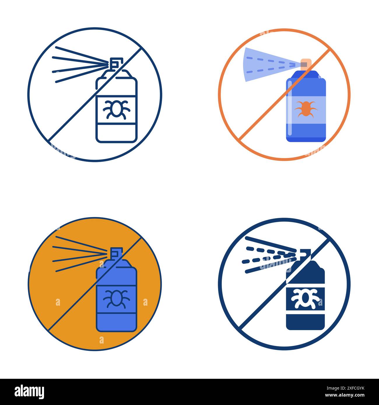 No synthetic pesticides icon set in flat and line style. Stop spraying ...