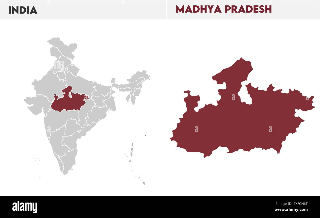 Madhya Pradesh map illustration1, State of India, Republic of India ...