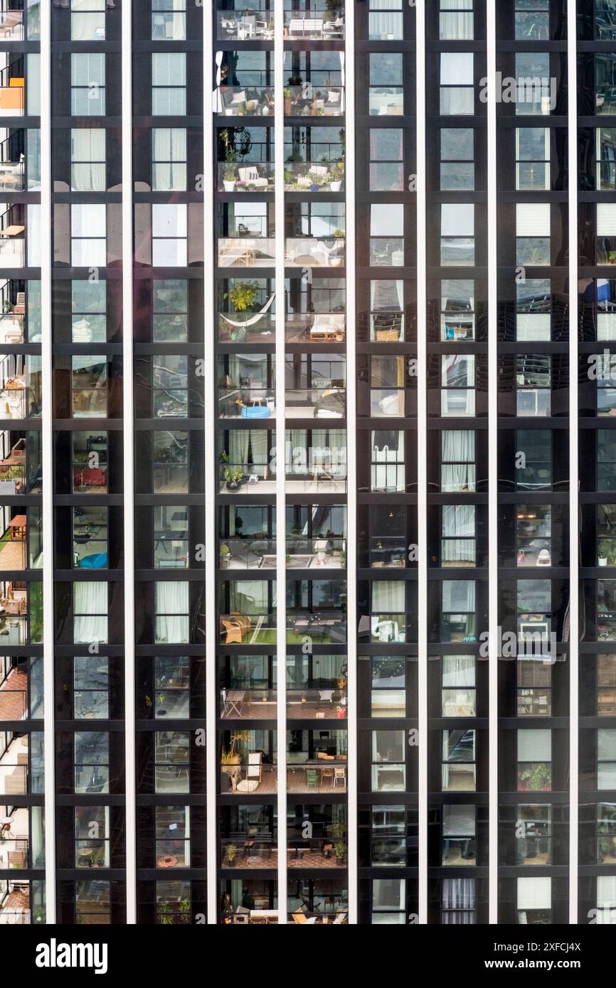 Windows and balconies of flats in a Dutch tower block, Amsterdam Stock ...