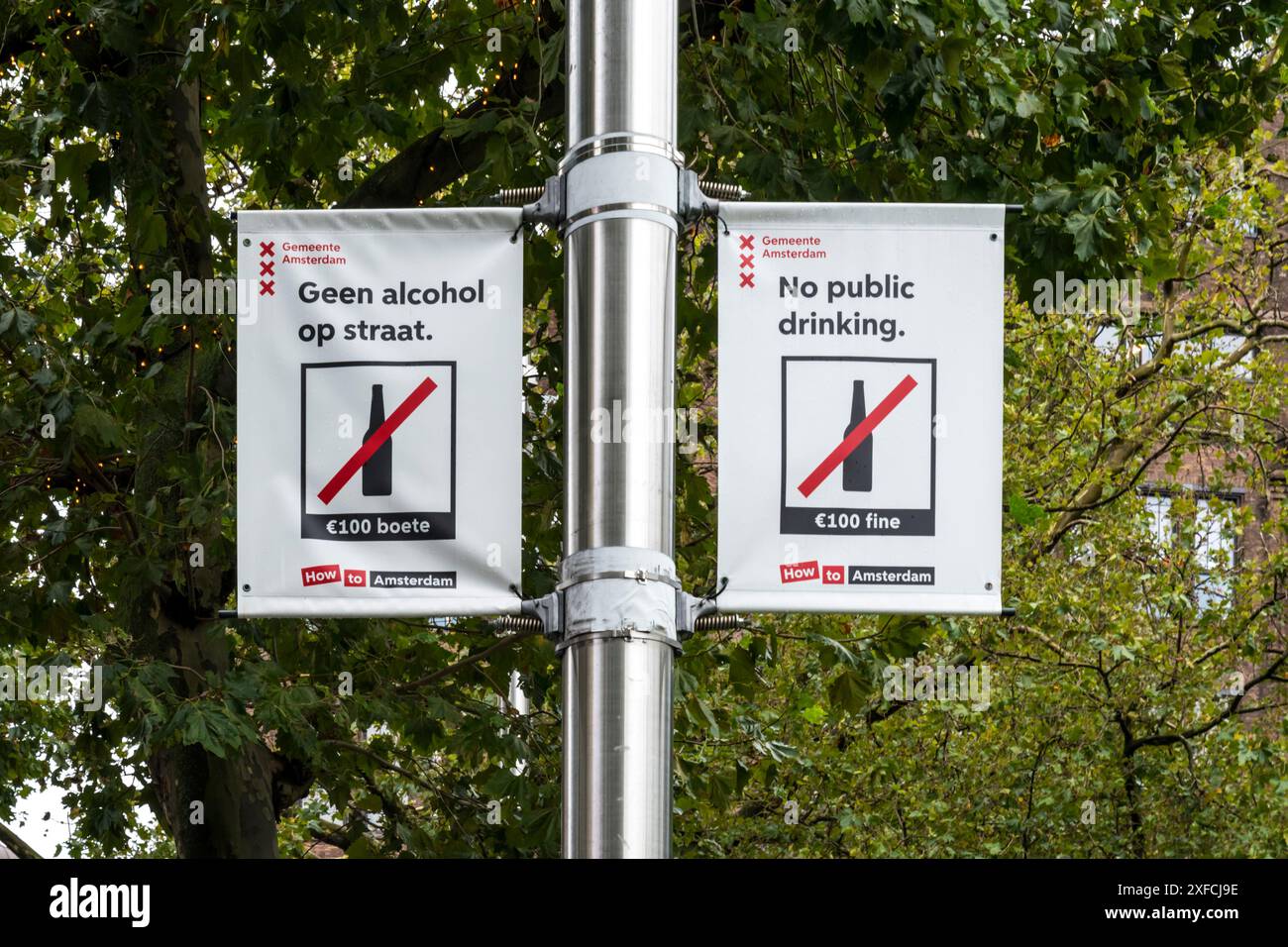 No Drinking signs in Dutch and English in Rembrandtsplein, Amsterdam ...