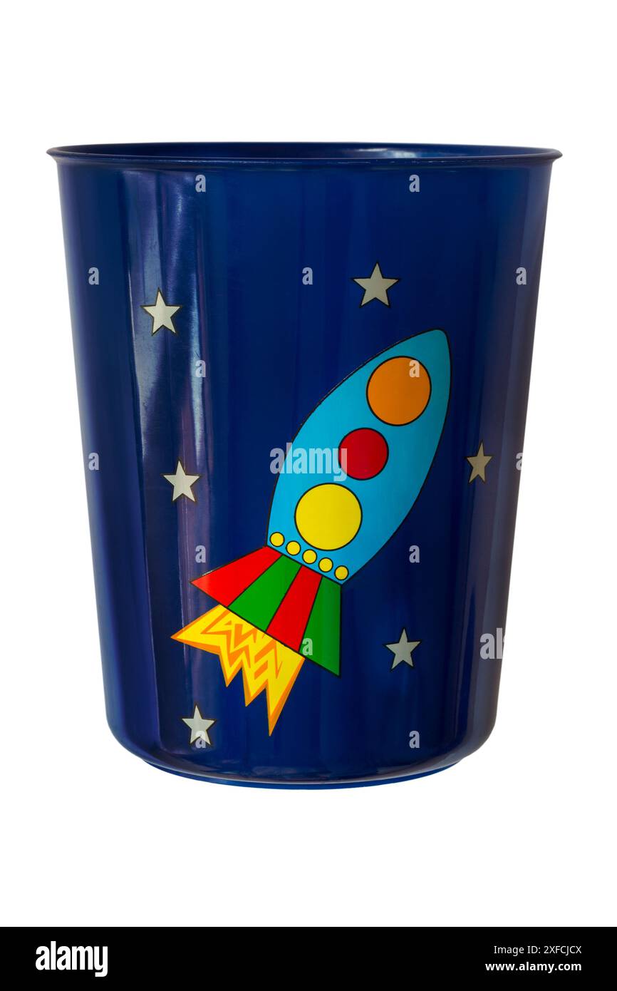 Plastic rubbish bin with rocket on for young boys bedroom isolated on ...