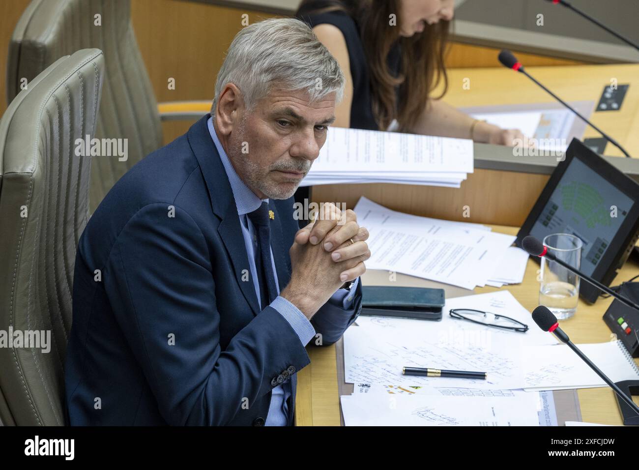 Brussels, Belgium. 02nd July, 2024. Vlaams Belang's Filip Dewinter ...