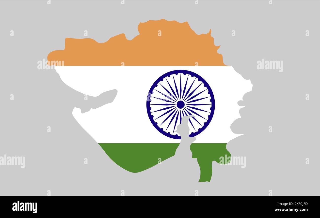 Gujarat Map with Indian flag1, State of India, Republic of India ...