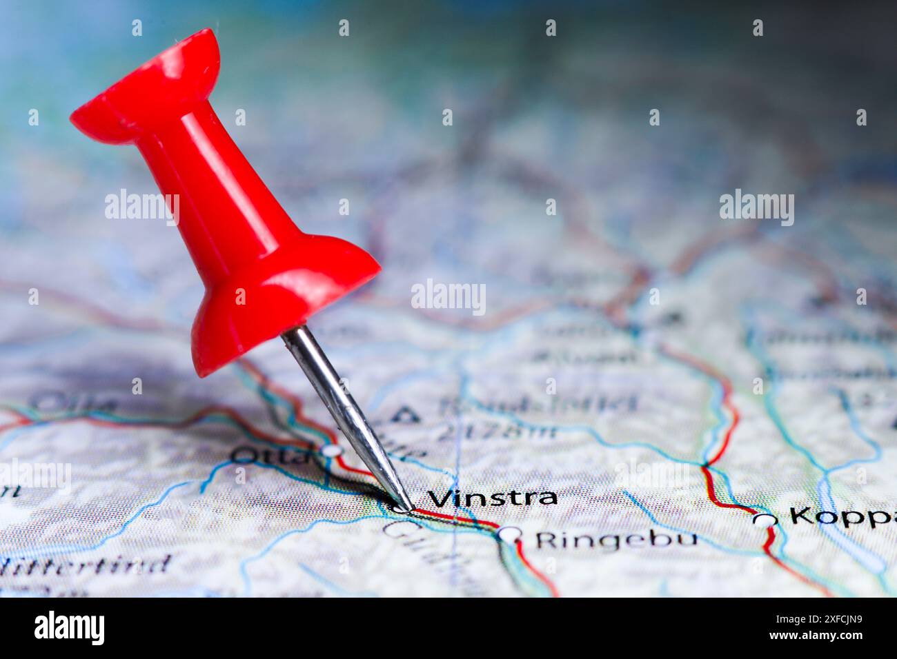 Vinstra, Norway pin on map Stock Photo - Alamy