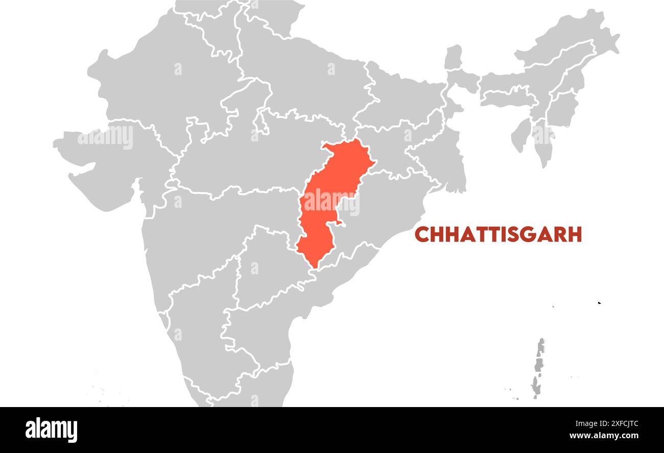 Chhattisgarh Map on focus1, State of India, Republic of India ...