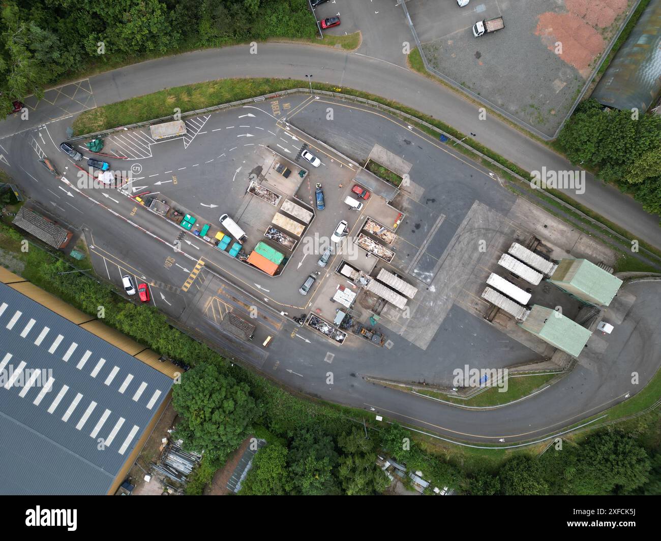 Aerial view of local authority domestic waste recycling centre showing ...