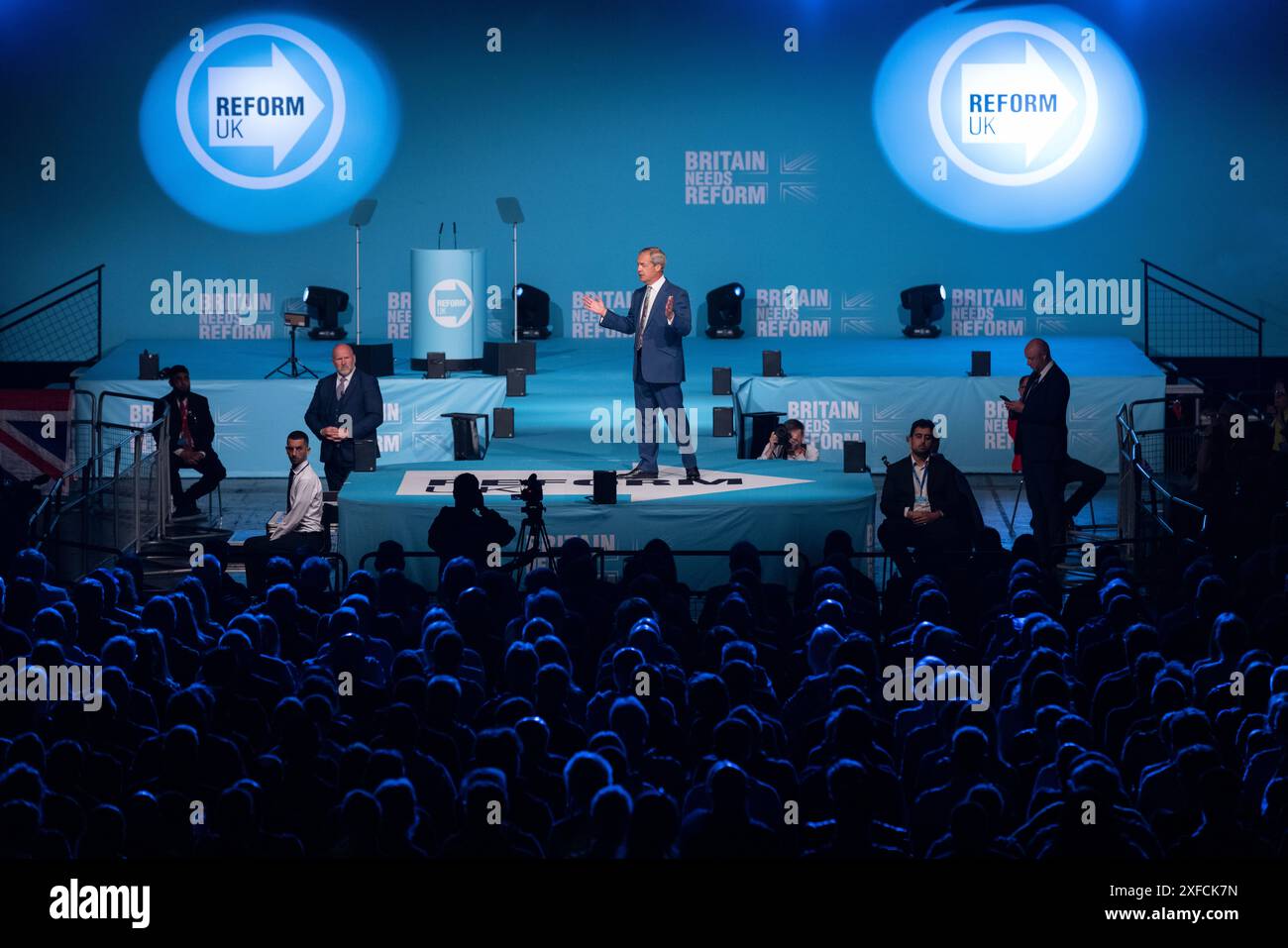 Nigel Farage Party leader at ‘Rally for Reform' at Birmingham NEC ...
