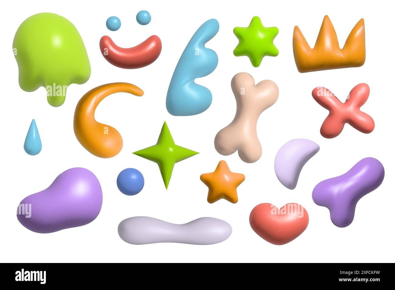A collection of vector 3D plastic shapes . 3D set includes star, heart ...