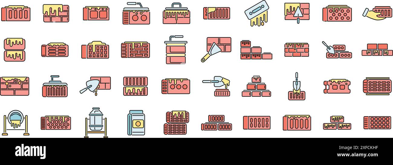 Brick and mortar icons set outline vector. Construction brick. Drywall ...