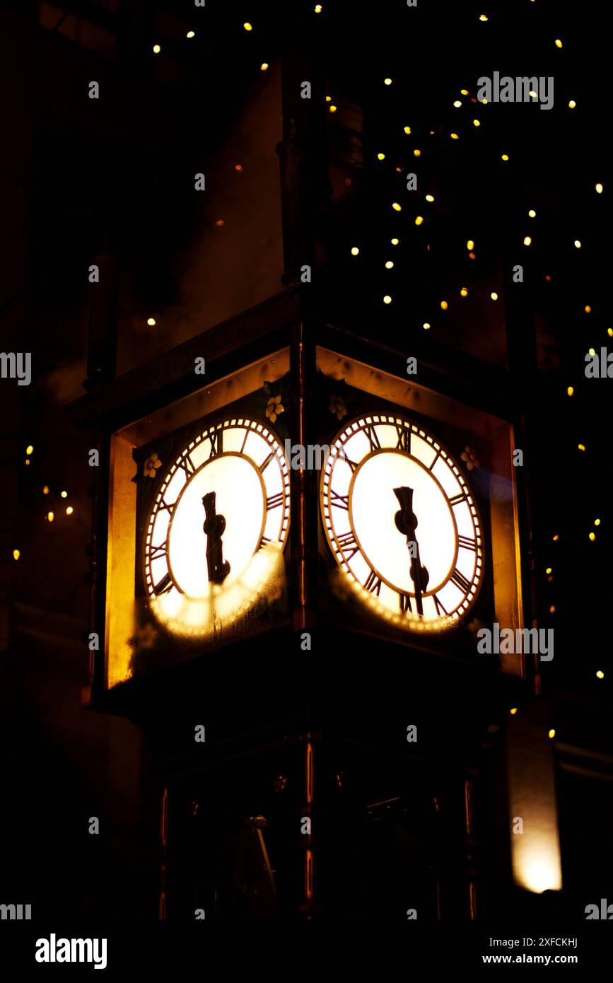 Gastown clock at night - close up Stock Photo - Alamy