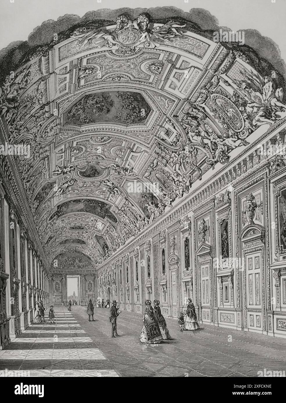 Paris, France. Louvre Palace. The Apollo Gallery. Engraving by A ...