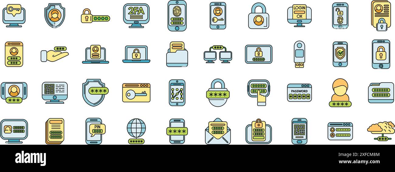 Two Factor Authentication Icons Set Outline Vector Code Certificate