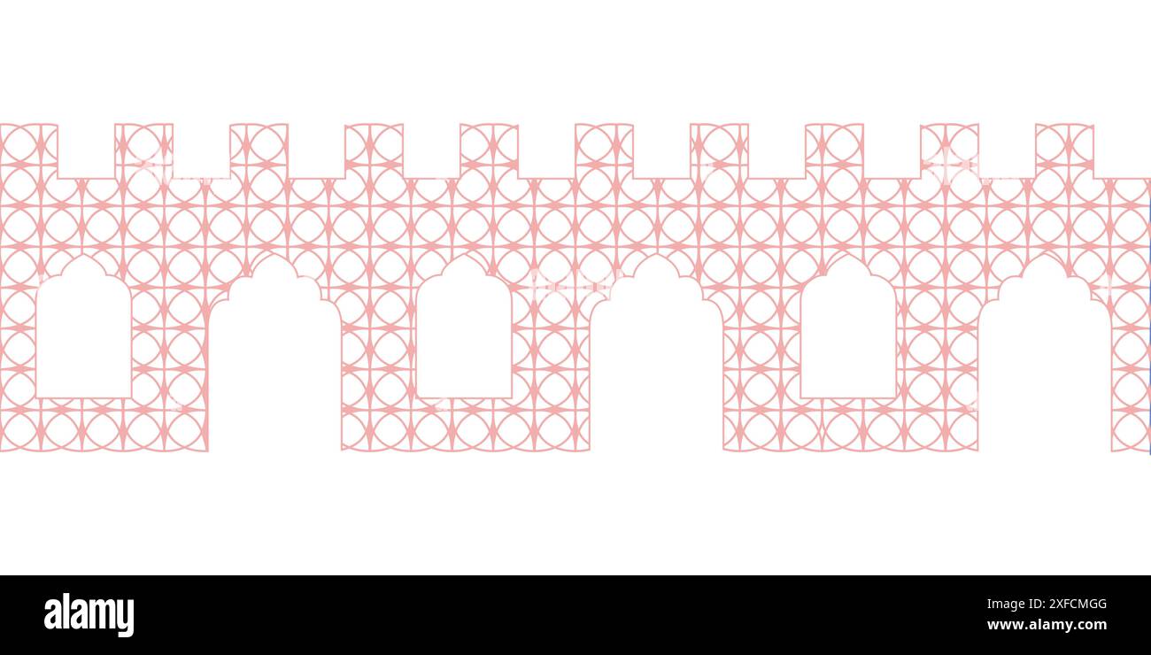 Arabian city wall with oriental lace pattern. Line ornamental seamless ...
