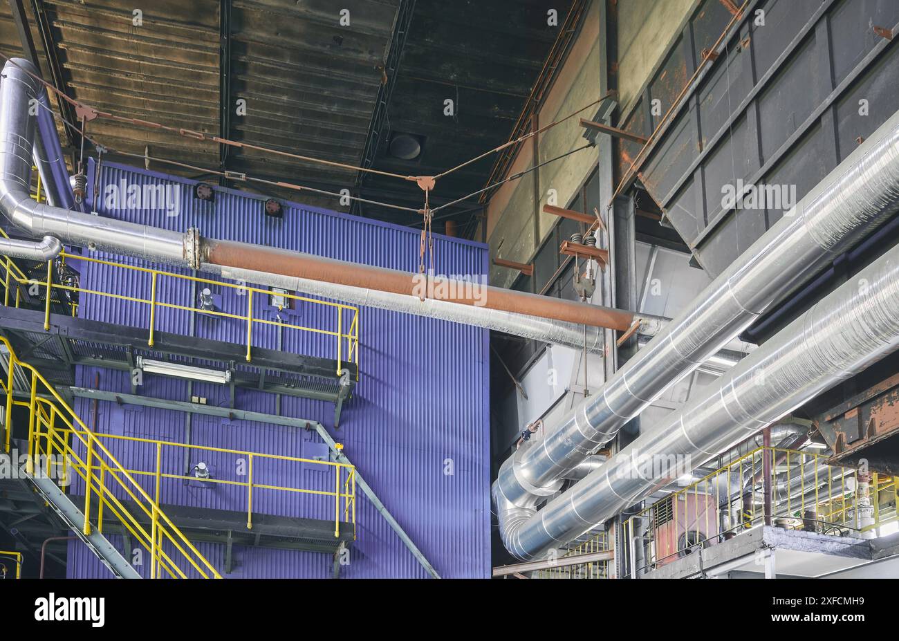 Interior of an old coal fired heating plant supplying heat to a ...