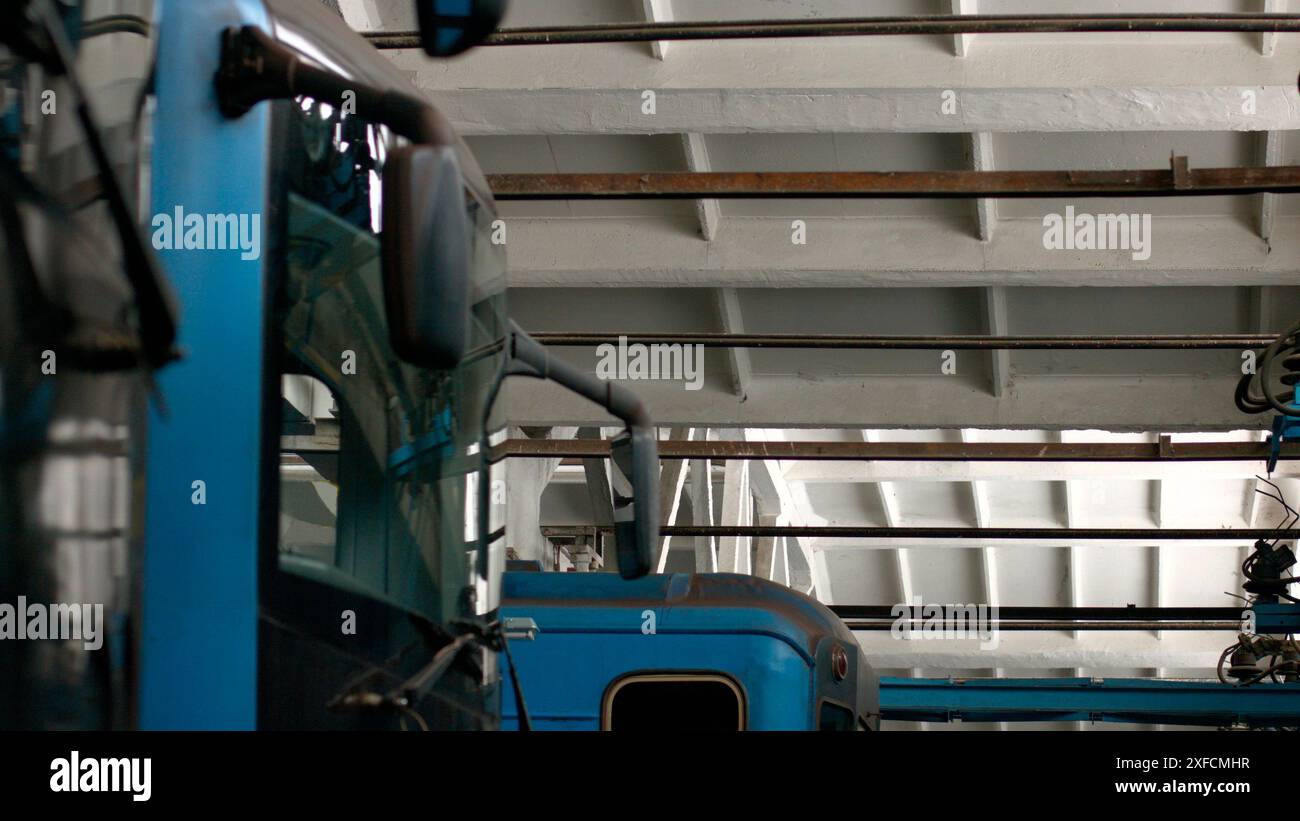 Ceiling with fittings in the subway depot. Technical depot for ...