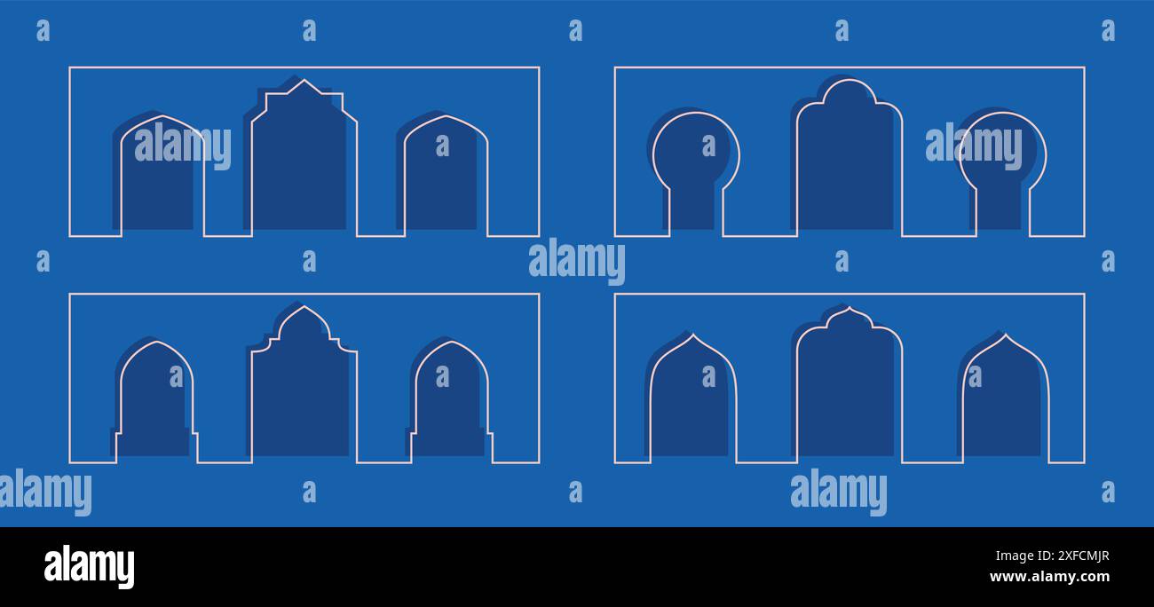 Line arabian wall with door, arch shapes. Outline border with oriental ...