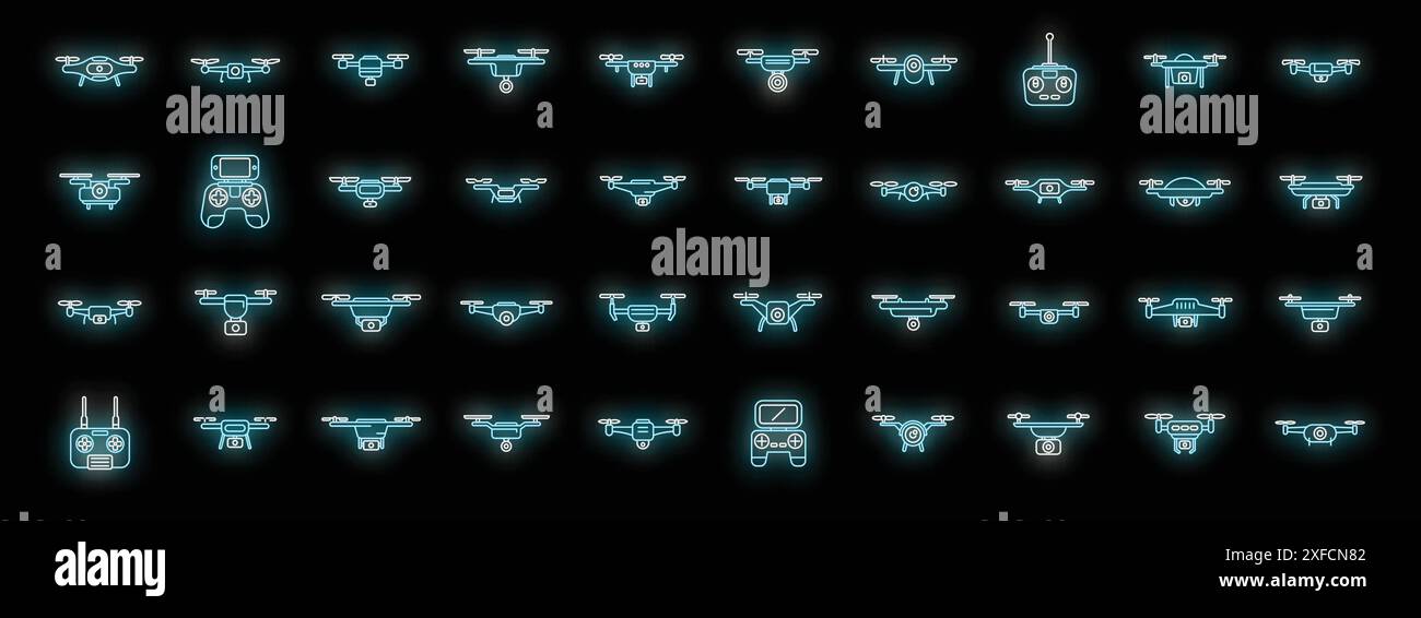 Aerial videography icons set outline vector. Drone camera. Aero filming ...