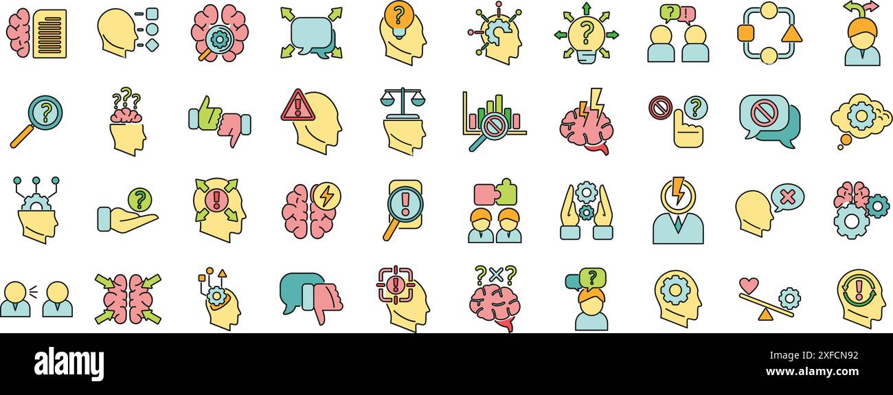 Critical thinking icons set outline vector. Brain think. Mind genius ...