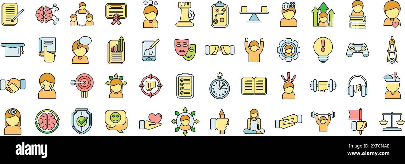 Coping skills icons set outline vector. Love stress. Breath anxiety ...
