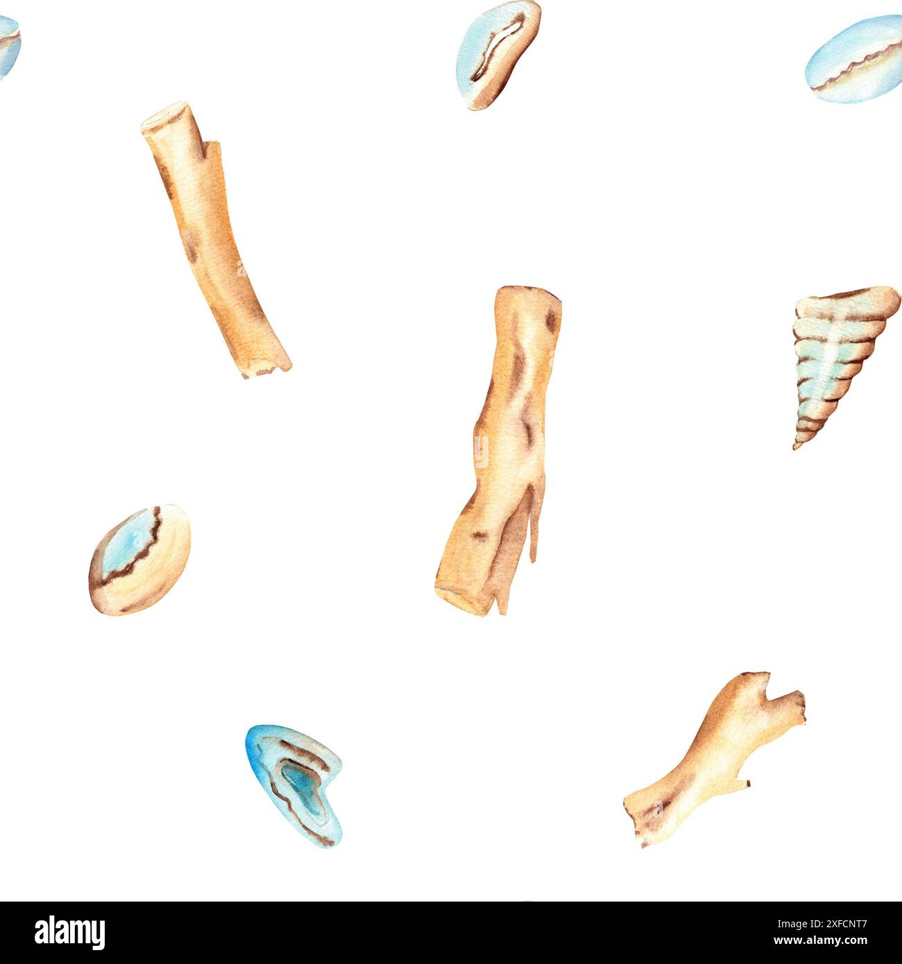 Watercolor Under the sea hand drawn Seamless Pattern with Seashells and ...