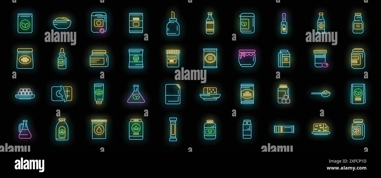 Food substitutes icons set outline vector. Sweetener chemical. Diet ...