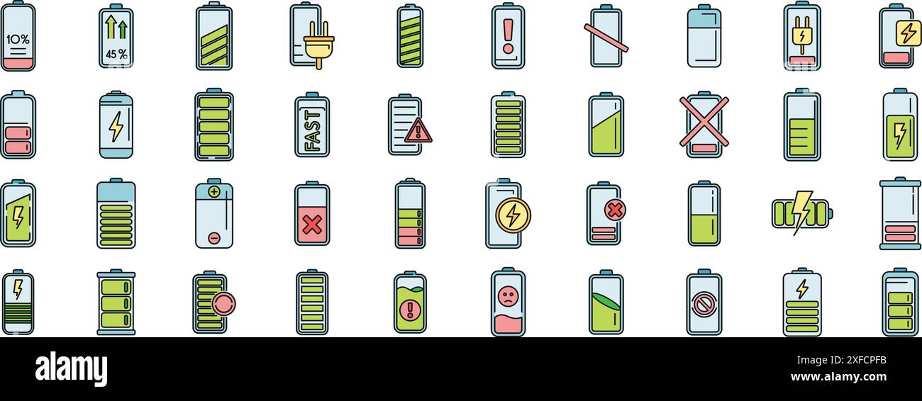 Battery charge icons set outline vector. Charge energy. Power phone ...