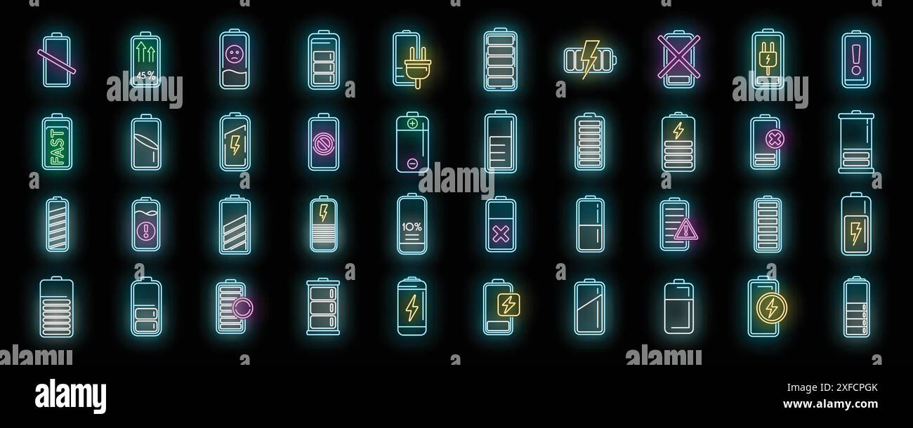 Battery charge icons set outline vector. Charge energy. Power phone ...
