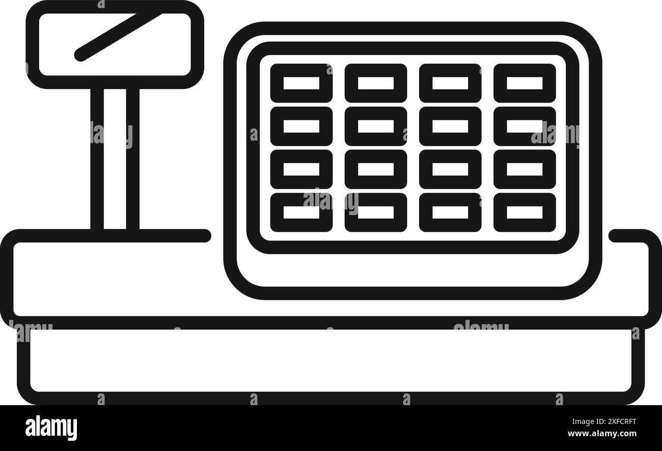 Line drawing of a cash register standing on a counter, ready to process ...