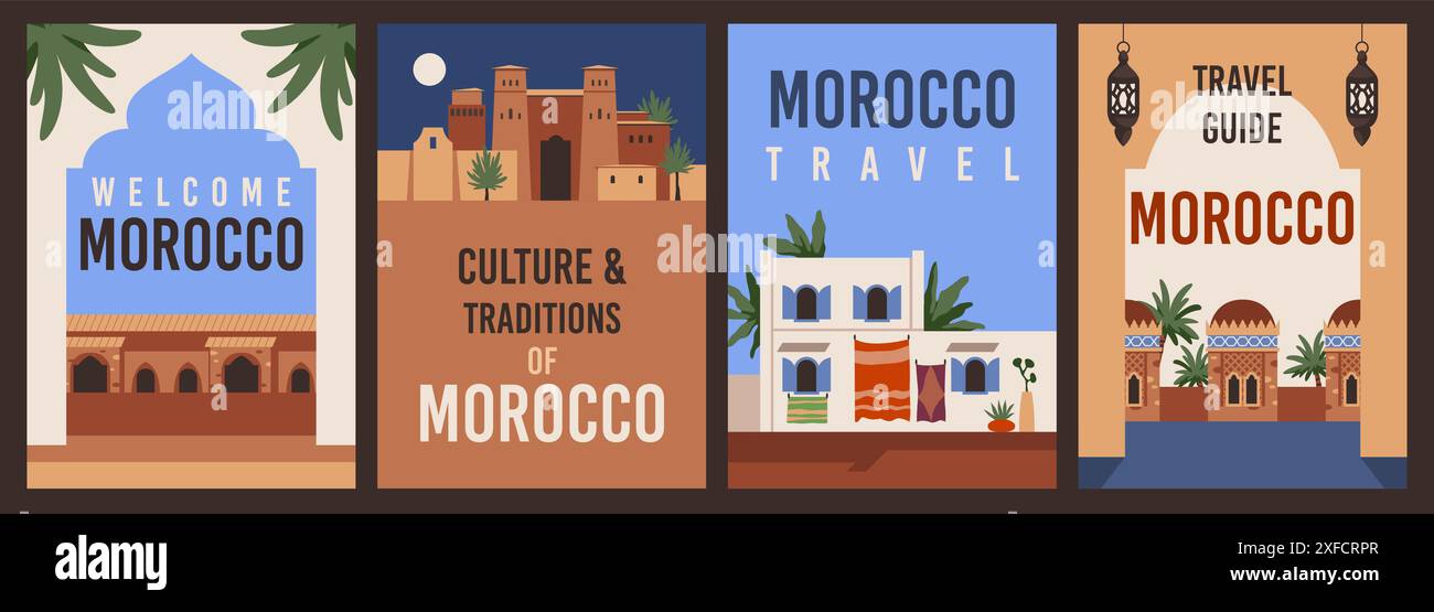 Travel morocco touristic cards. Traditional architecture, muslim ...