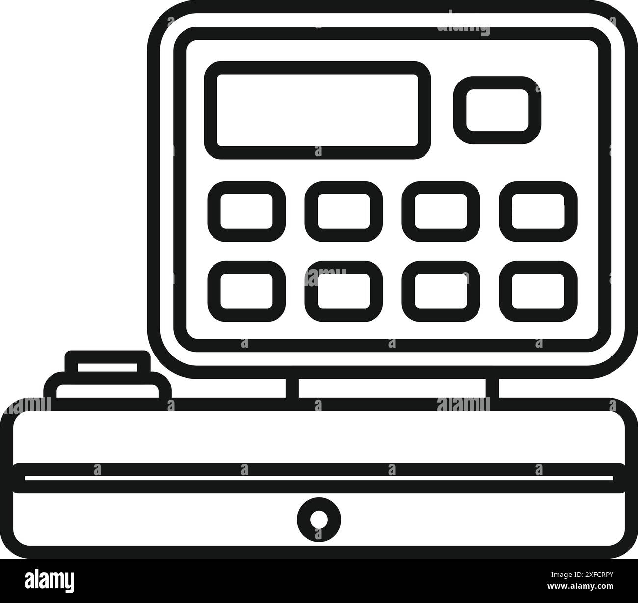 Line drawing of a modern cash register standing on a counter, ready for ...