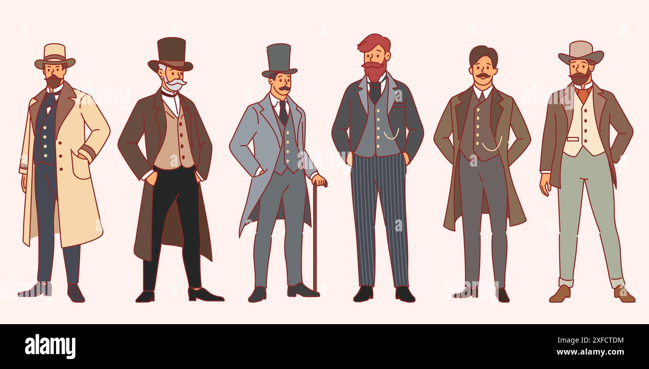 Cartoon gentleman. English retro people, male characters in vintage ...