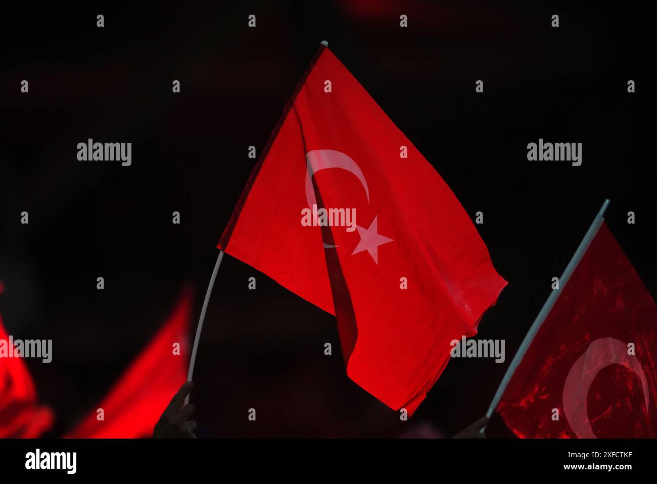 A Turkey flag waving in the stands following the UEFA Euro 2024, round ...