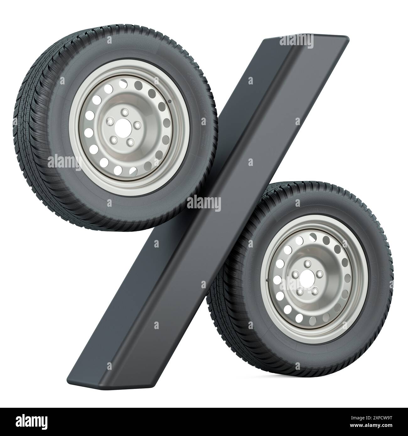 Percent symbol with car wheels. Sale and discount, concept. 3D ...