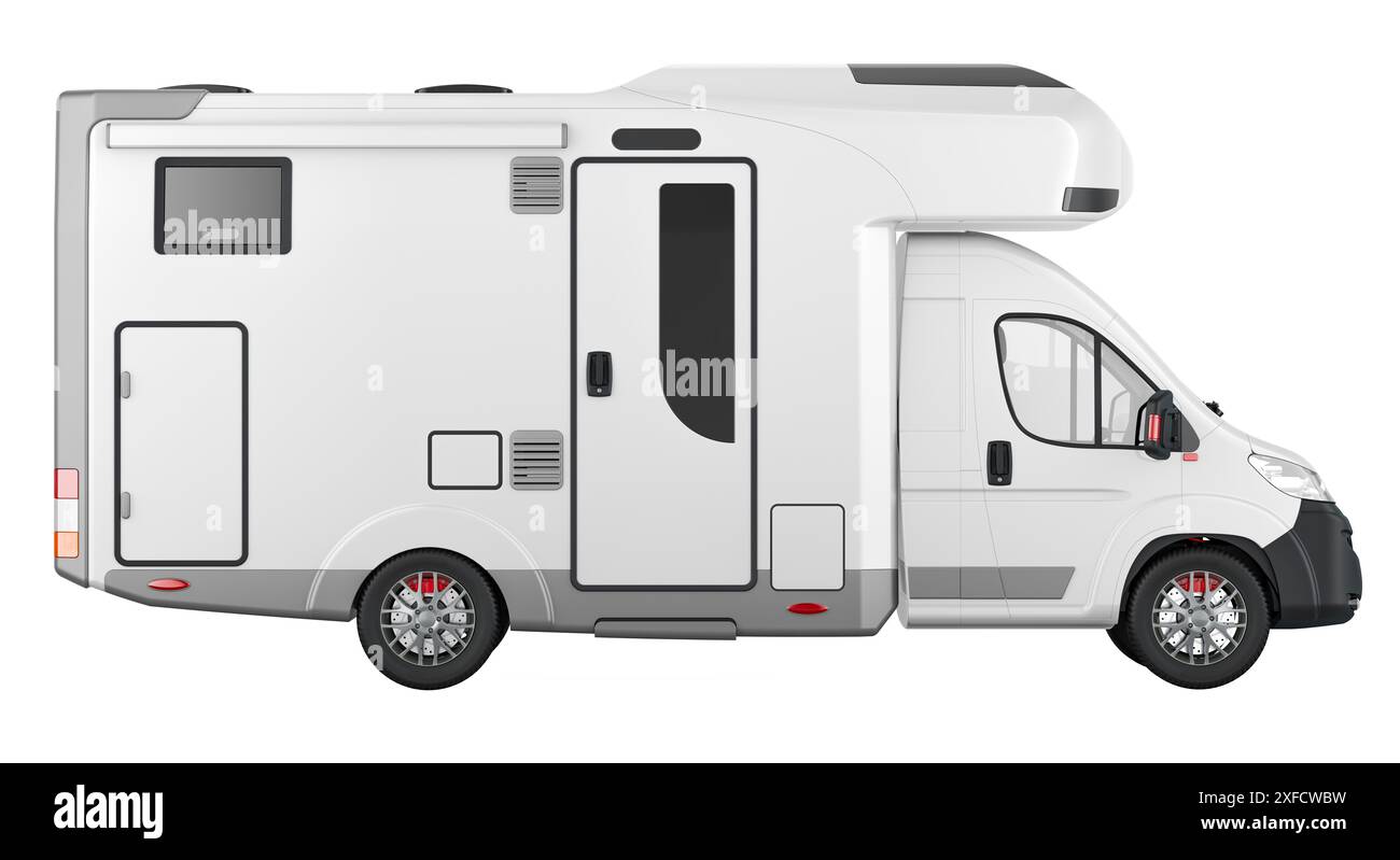 Motorhome, camper van. Side view, 3D rendering isolated on white ...